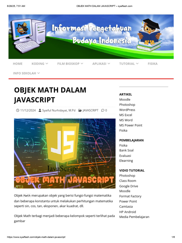 Objek Math Dalam Javascript | PDF