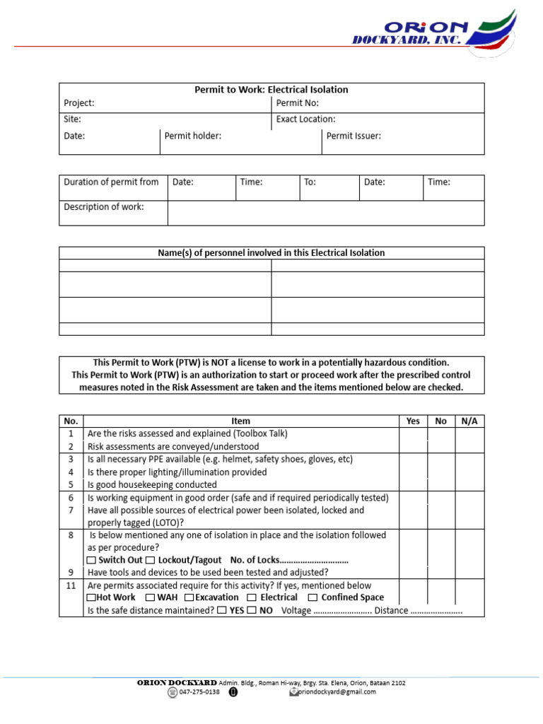 Electrical Isolation Permit | PDF | Workplace | Working Conditions
