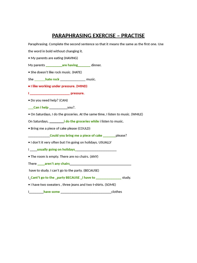 Paraphrasing Exercise para Corregir | PDF