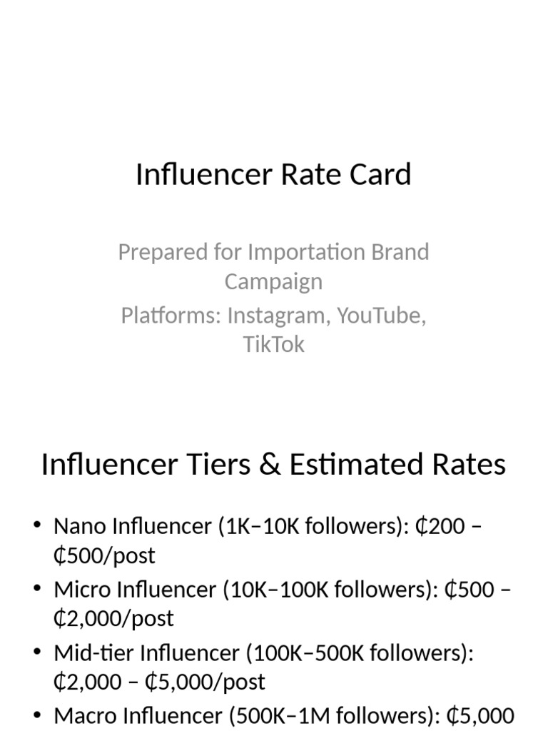 Influencer Rate Card Importation Campaign | PDF