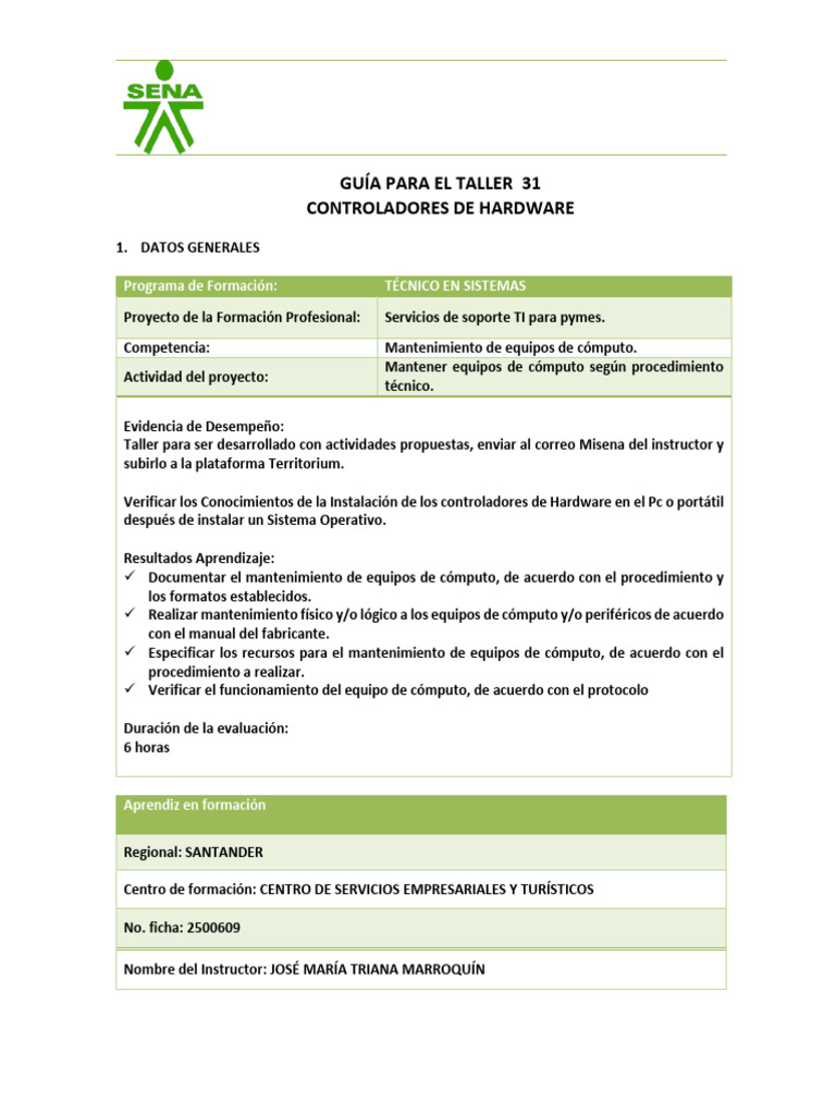 Taller 31 Controladores Hardware | PDF | Bios | Hardware de la computadora