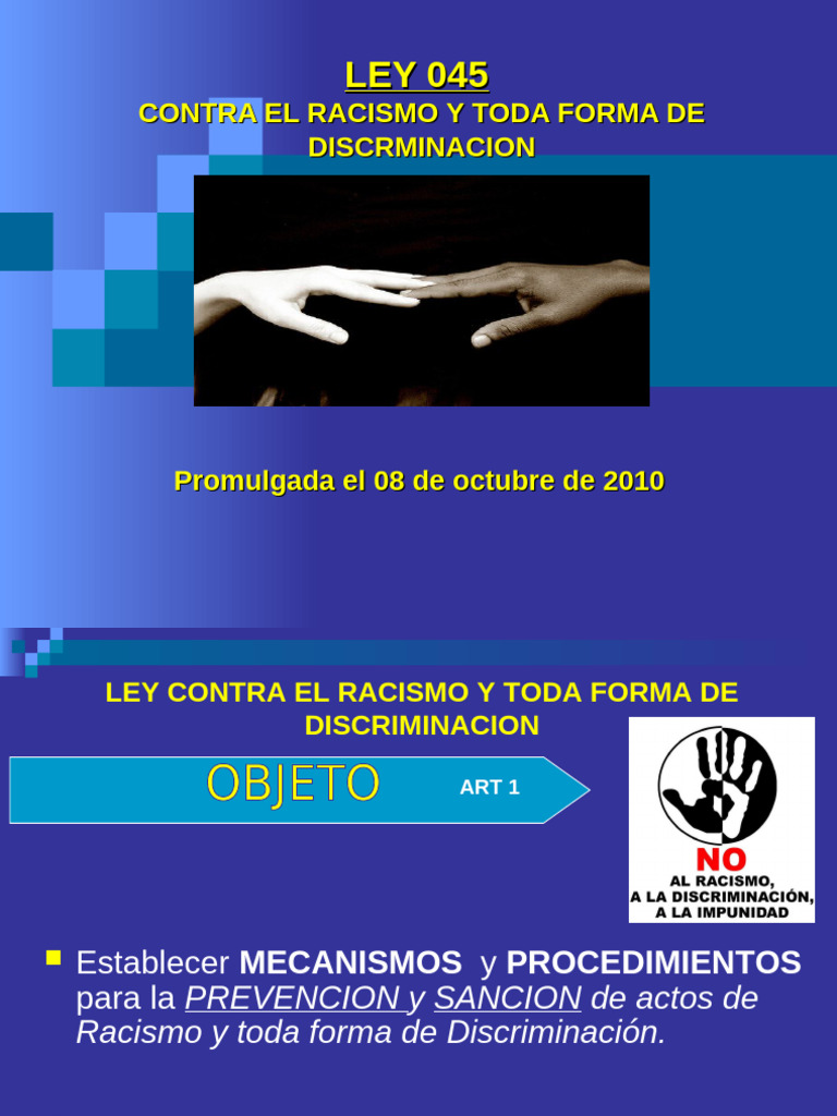 Ley 045 | PDF | Racismo | Discriminación y relaciones raciales
