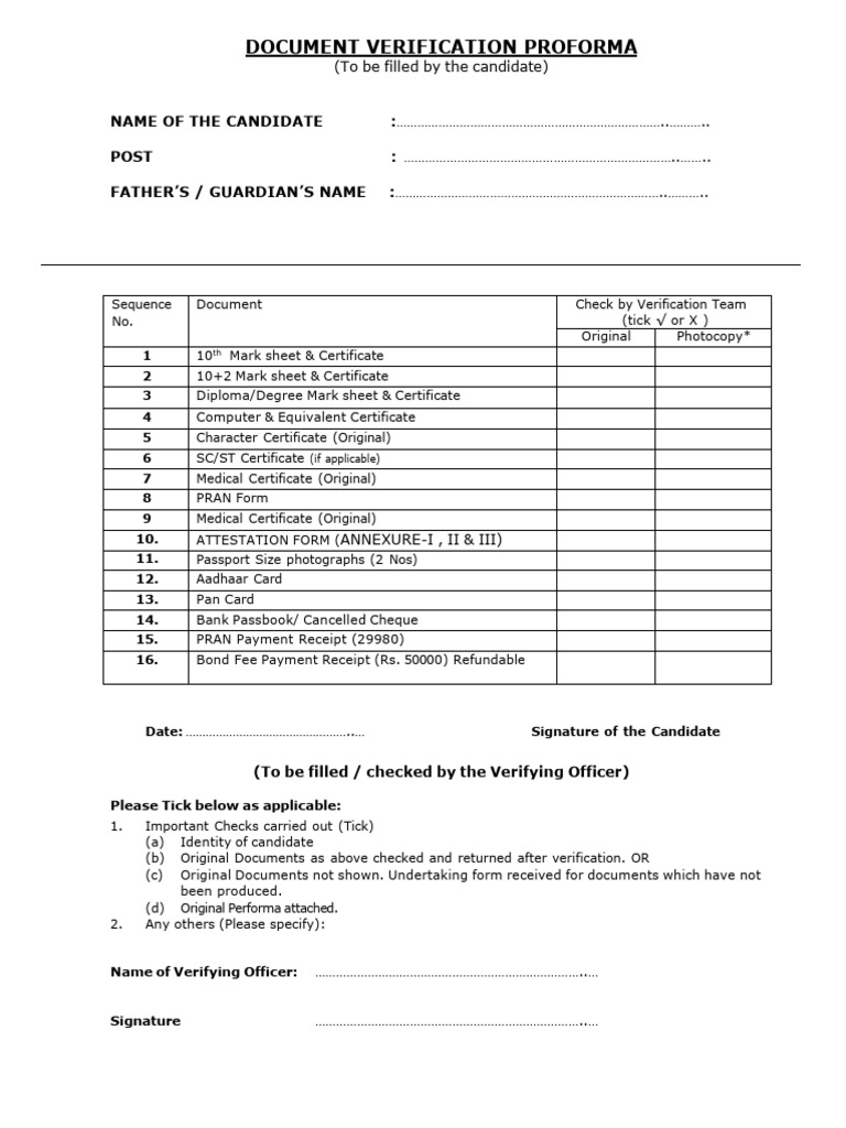 Document Verification Proforma Template | PDF