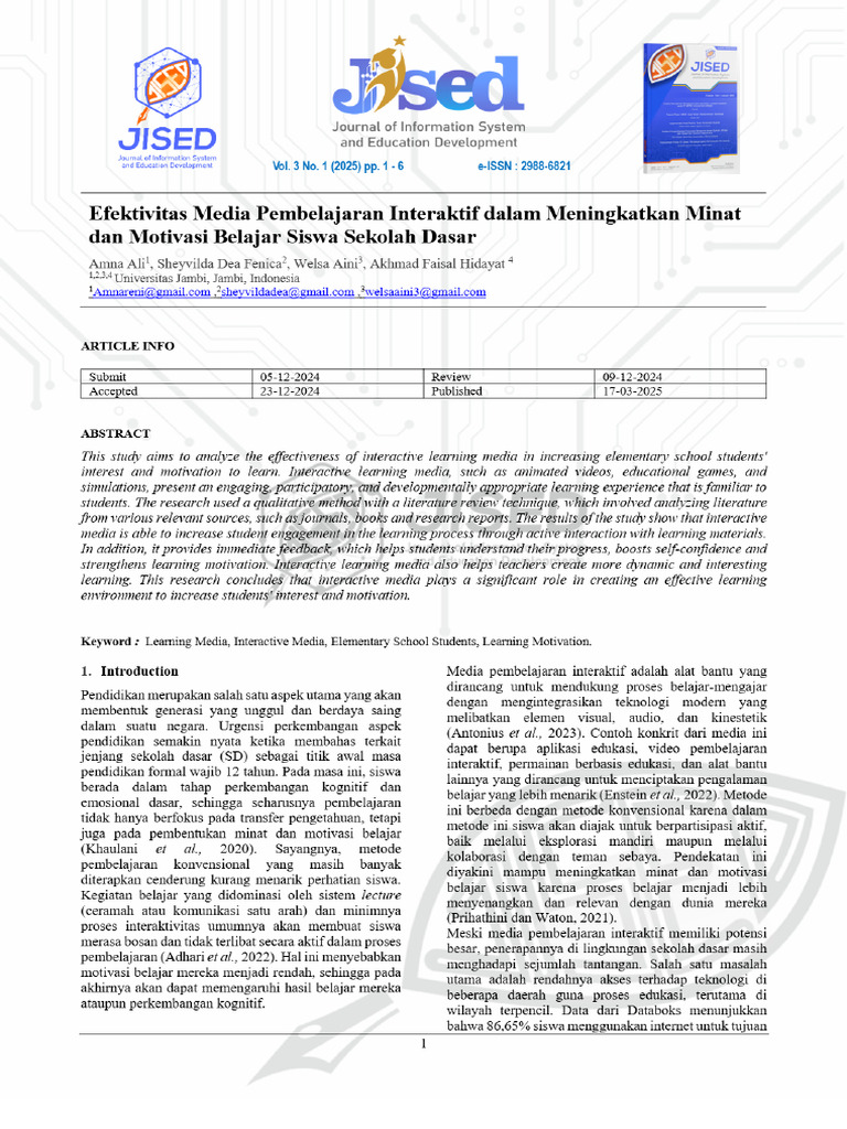 View of Efektivitas Media Pembelajaran Interaktif Dalam Meningkatkan Minat Dan Motivasi Belajar ...