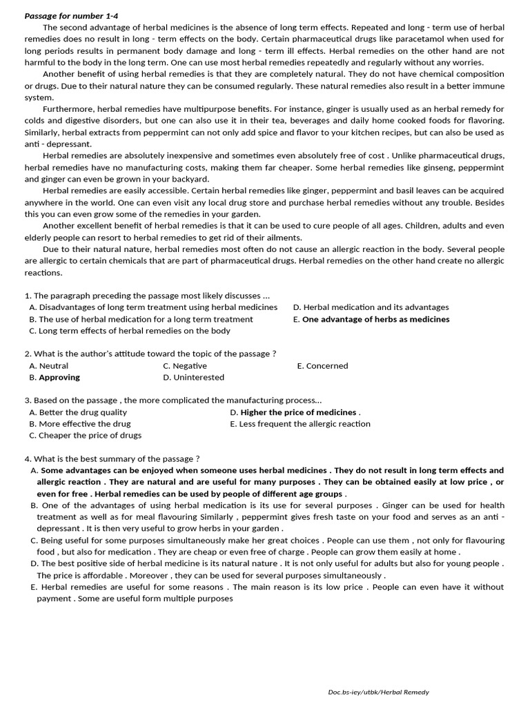 UTBK - Herbal Medicine Only (Full f4) - KEY | PDF | Ginger | Drugs