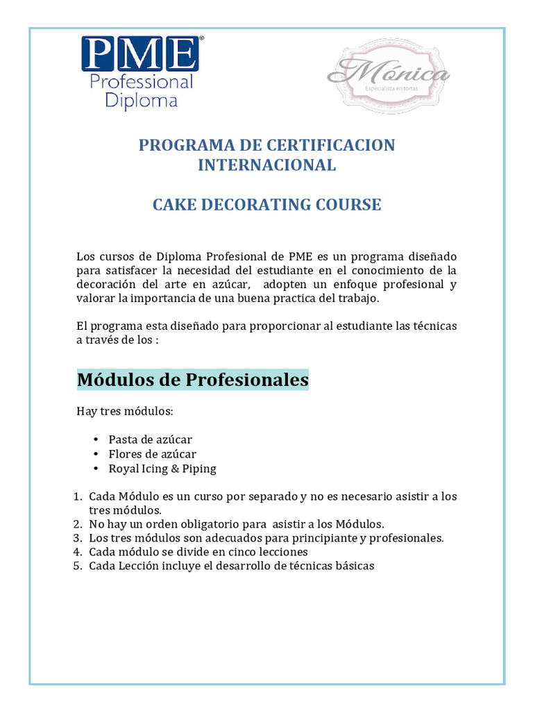 Professional Diploma PME - Cake Decorating Course | PDF | Pasteles