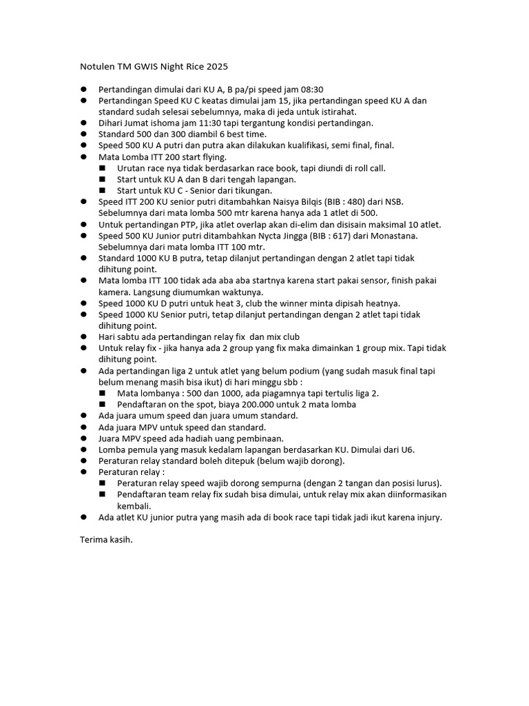 Notulen TM GWIS Night Rice 2025 | PDF