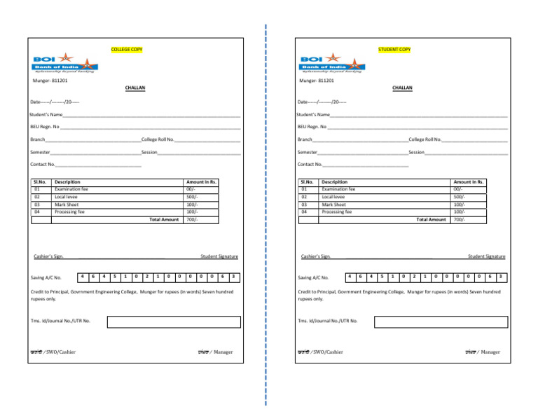 College Fee Payment Challan Template | PDF