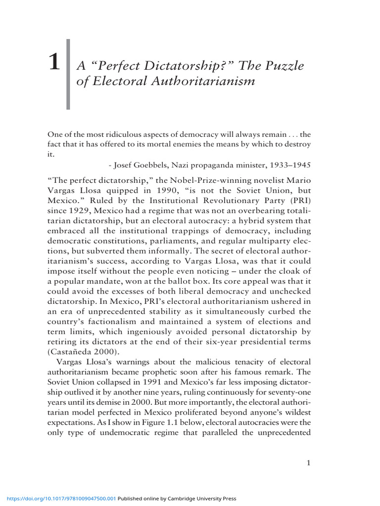 Perfect Dictatorship The Puzzle of Electoral Authoritarianism | PDF ...
