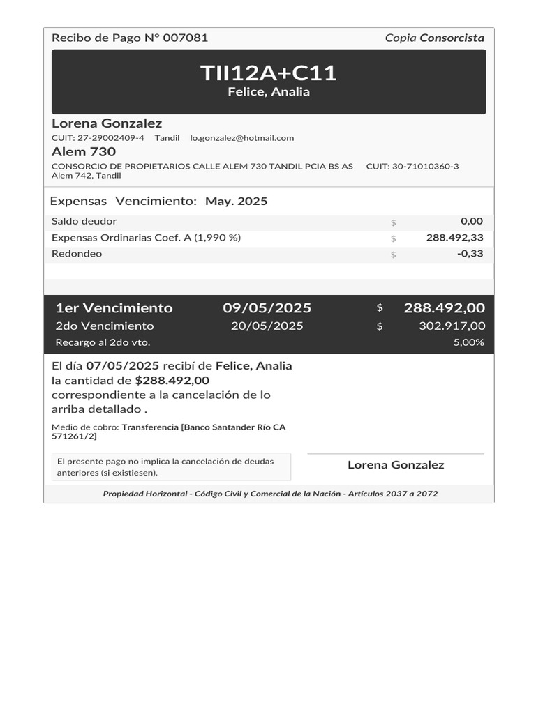 Expensas ABRIL 2025 17A | PDF