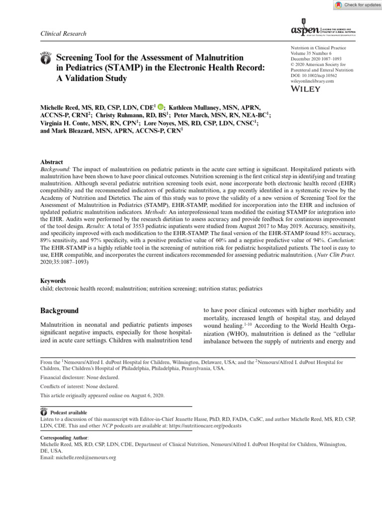 Nut in Clin Prac - 2020 - Reed - Screening Tool For The Assessment of ...