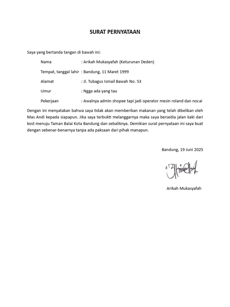 Surat Pernyataan Revisi | PDF