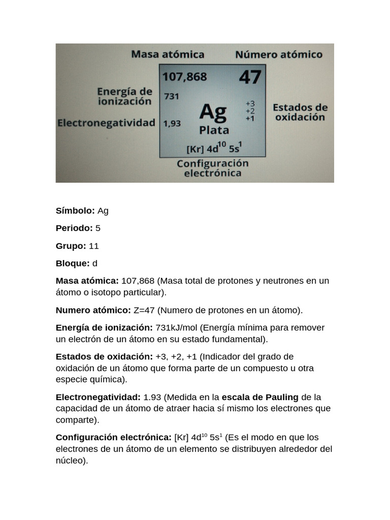 Propiedades químicas de la plata (Ag) | PDF