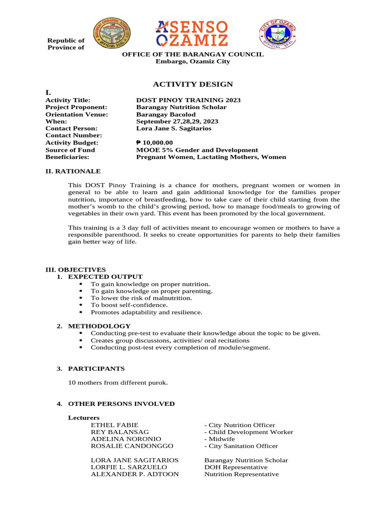 Dost Pinoy Training Act. Design and Pics 2023 | PDF | Human ...