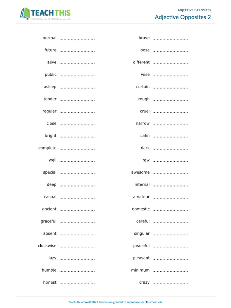 Adjective Opposites 2 - STUDENT | PDF