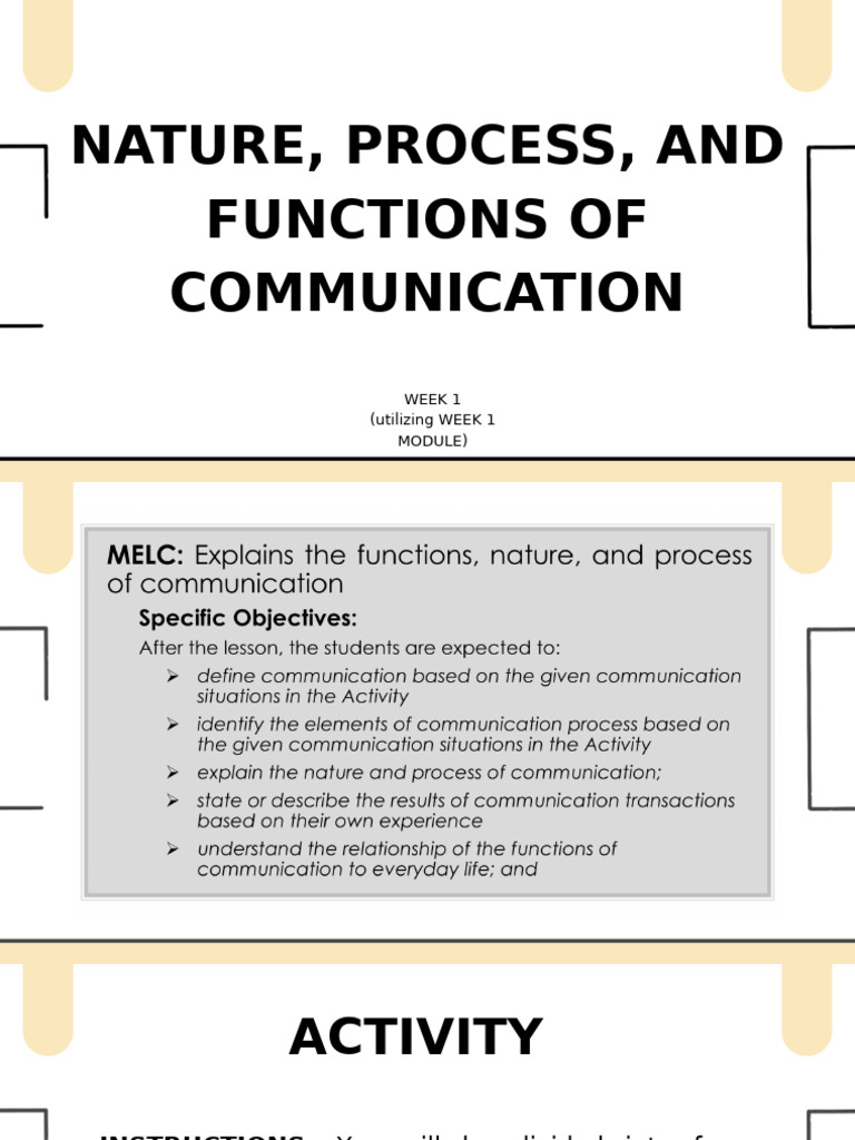 Oc W1 - Nature Process and Functions of Communication | PDF | Communication | Nonverbal ...