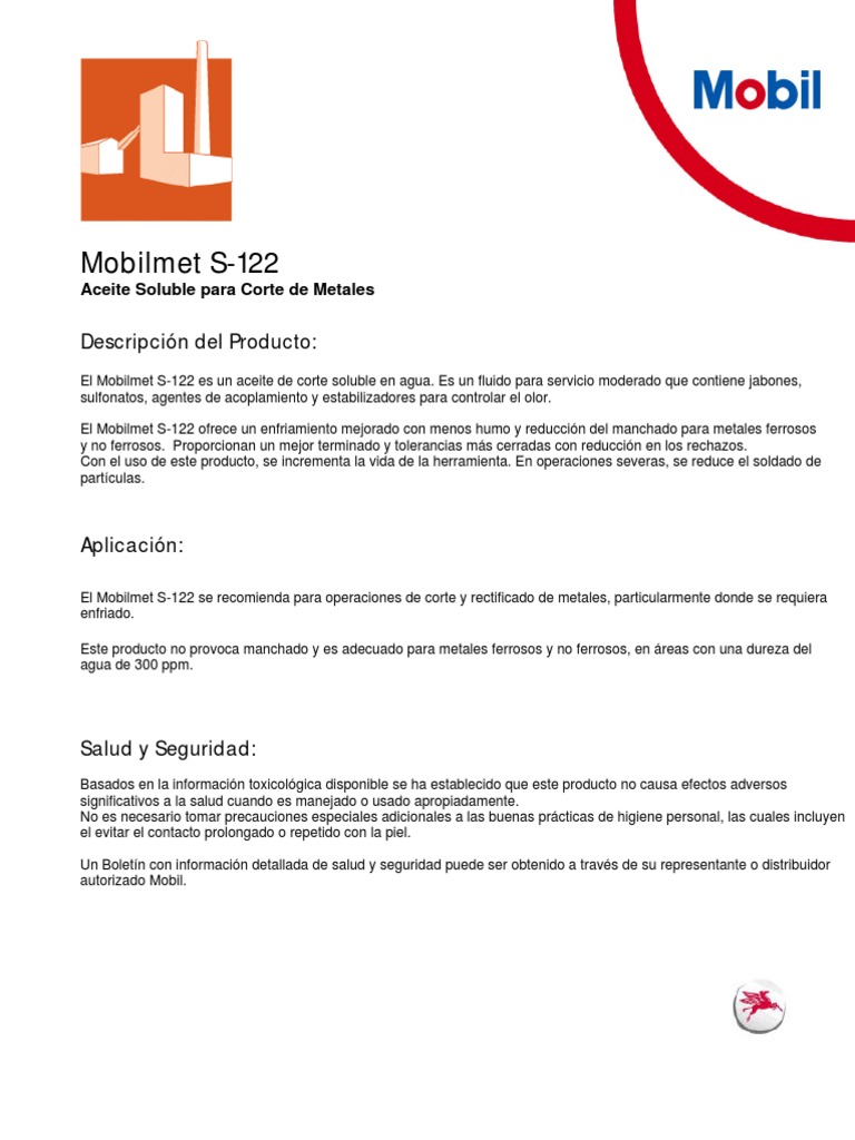 Mobilmet S-122: Aceite de Corte Soluble | PDF | Agua | Naturaleza