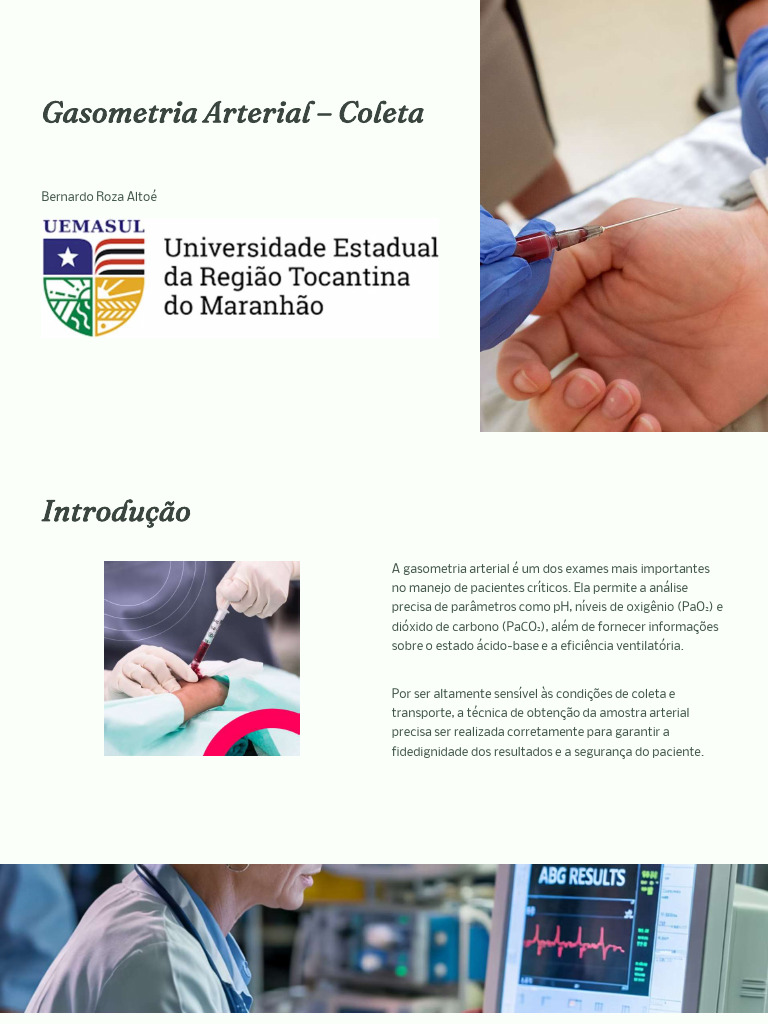 Coleta de Gasometria Arterial: Guia Completo | PDF | Especialidades ...