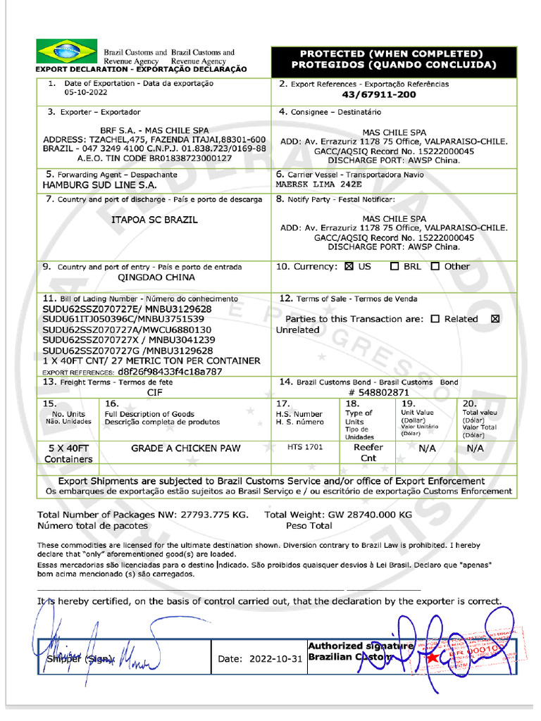 Export Declaration | PDF