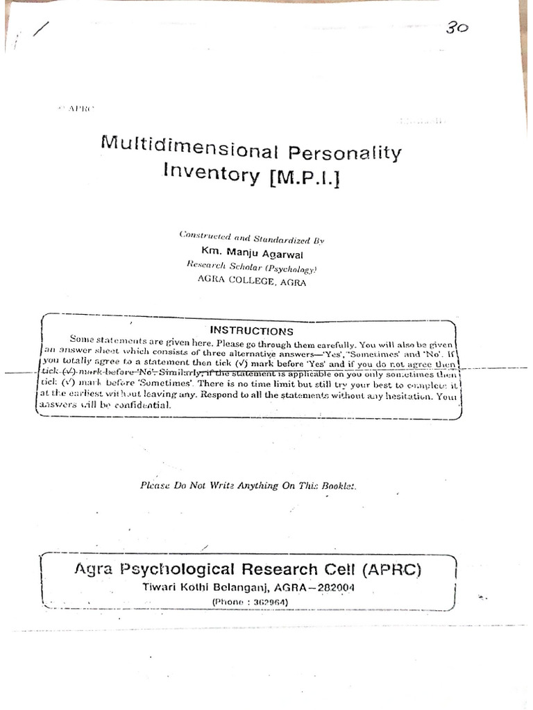 Multi Dimentional Personality Inventory | PDF