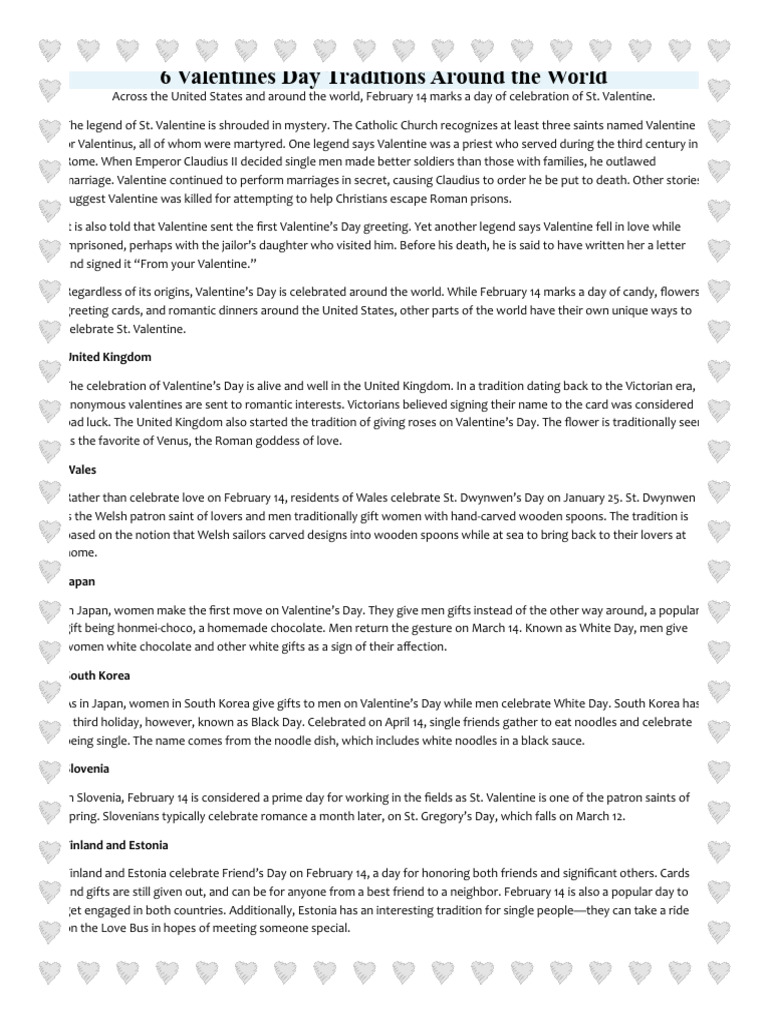 6 Valentines Day Traditions Around The World | PDF | Valentine's Day