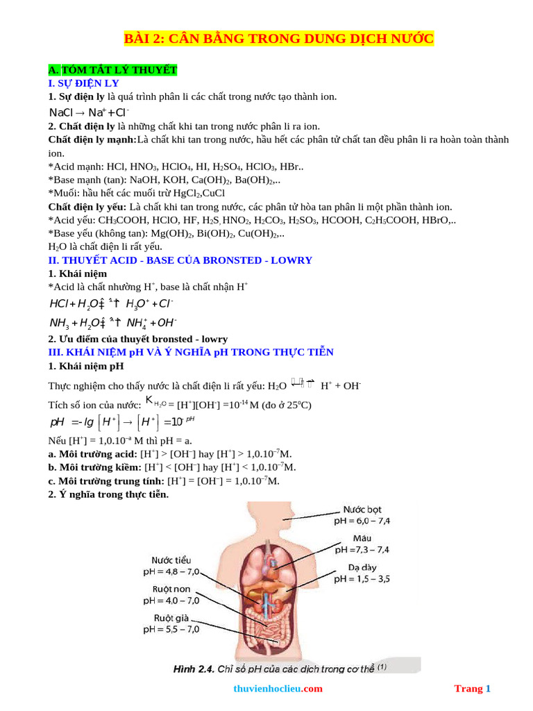 2 Ly Thuyet Va Bai Tap Can Bang Dung Dich Trong Nuoc | PDF