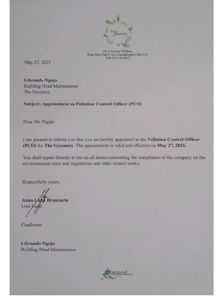 PCO Appointment Letter | PDF