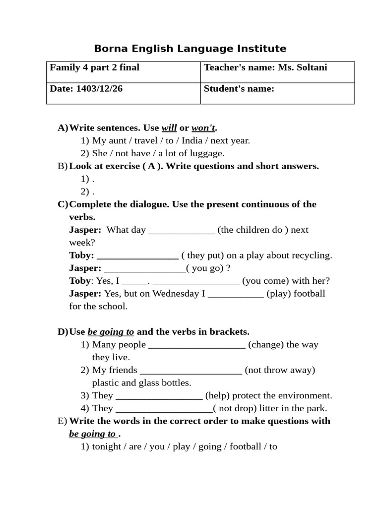 Famiky 5 Part 2 Final Exam | PDF | Linguistics | Syntax