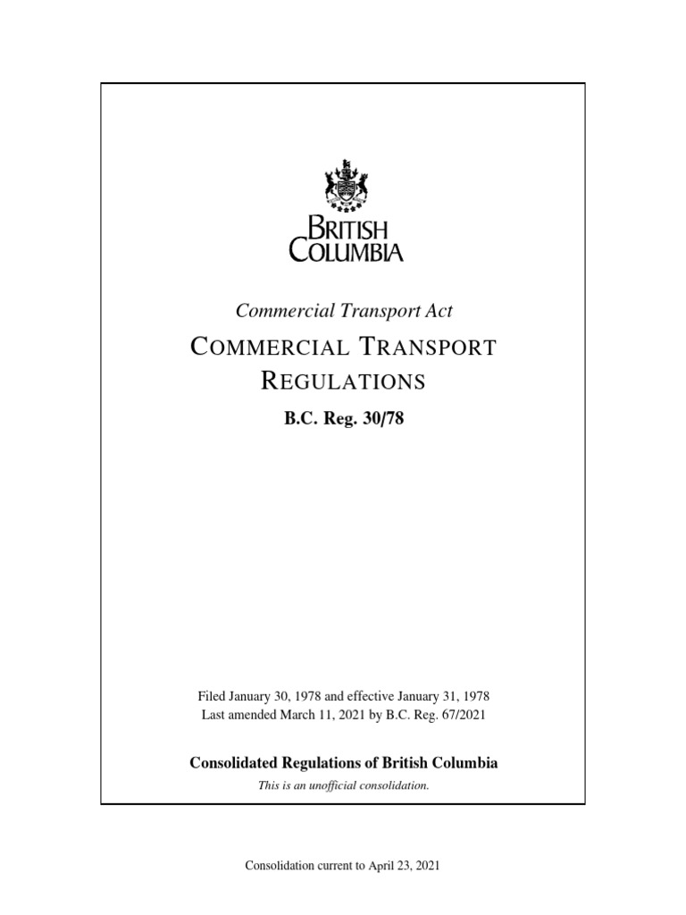 BC Commercial Transport Regulations | PDF | Semi Trailer Truck ...
