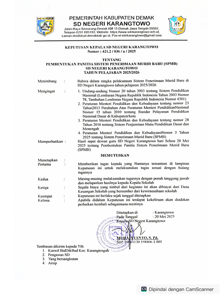 SK SPMB SD Negeri Karangtowo | PDF