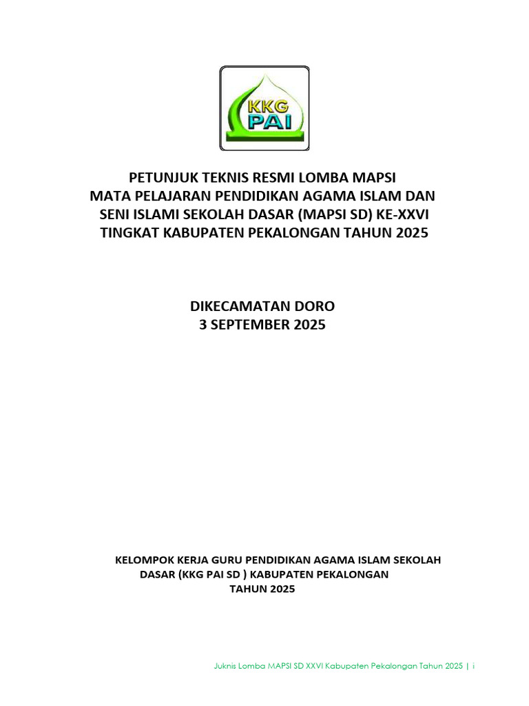 Juknis Lomba MAPSI SD 2025 Pekalongan | PDF