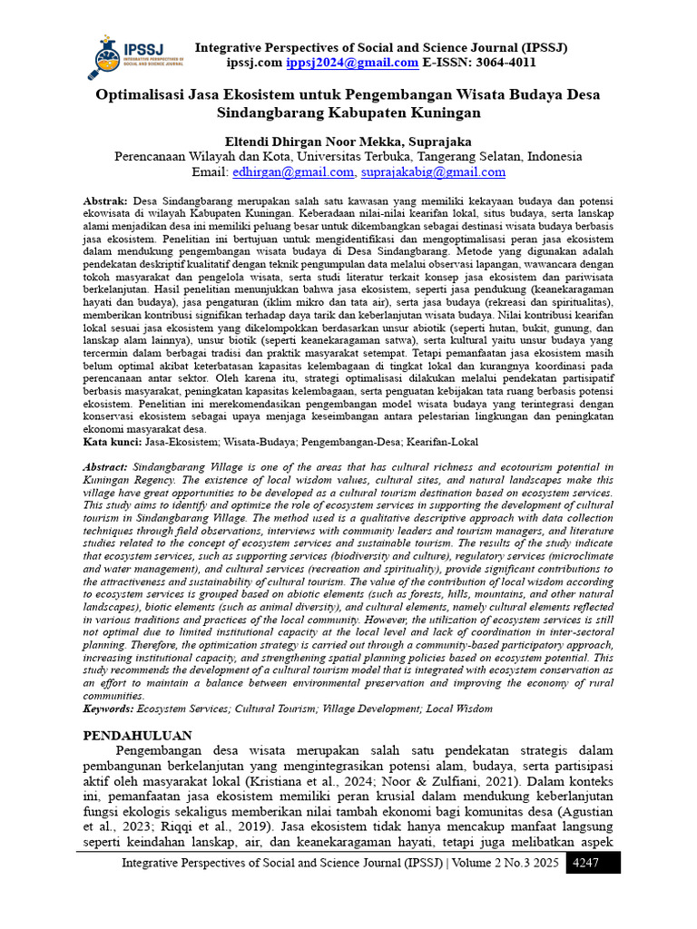 Optimalisasi Jasa Ekosistem Untuk Pengembangan Wisata Budaya Desa Sindangbarang (PUBLISH) | PDF