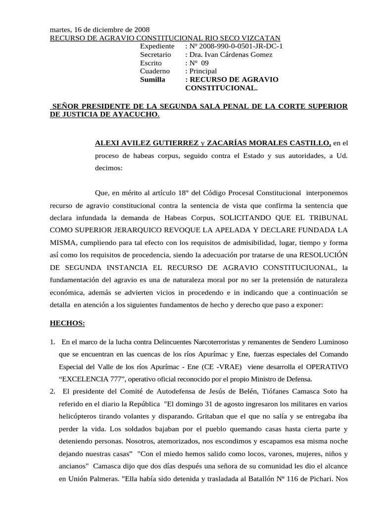 Modelo de Agravio | PDF | Habeas corpus | Esfera pública