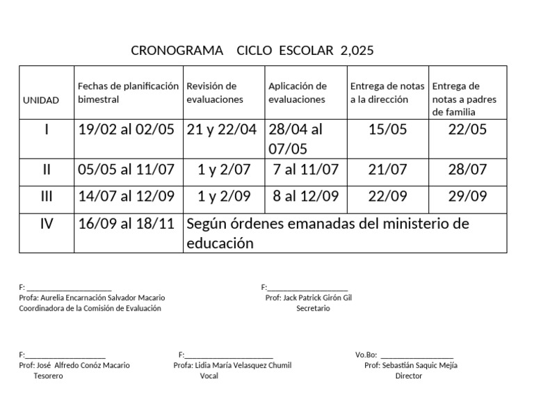 Cronograma de Evaluacion Ciclo Escolar 2025-1 | PDF