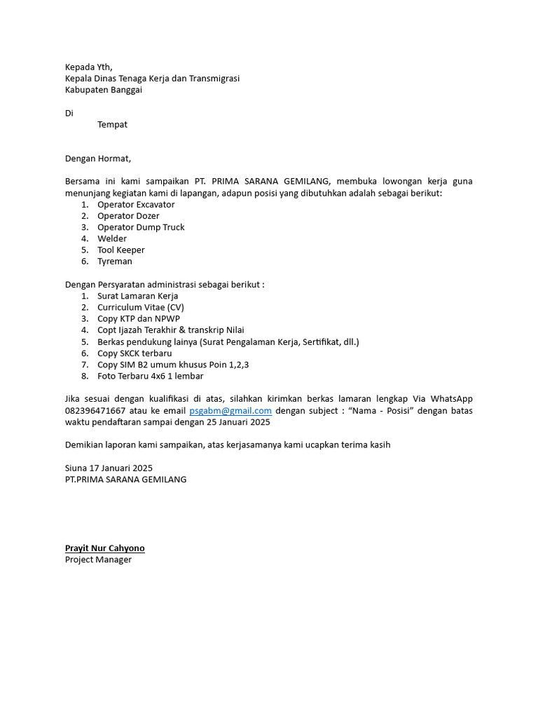 Surat Ke Disnaker r1 | PDF