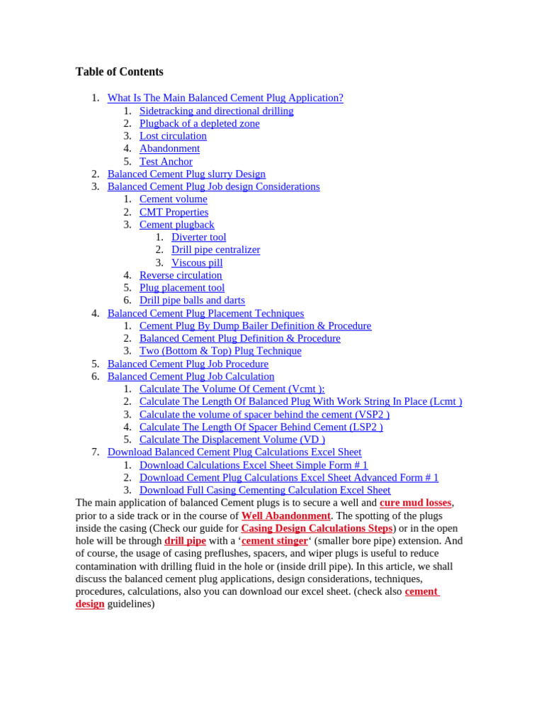 Cement Plugs Techniques | PDF | Casing (Borehole) | Oil Well
