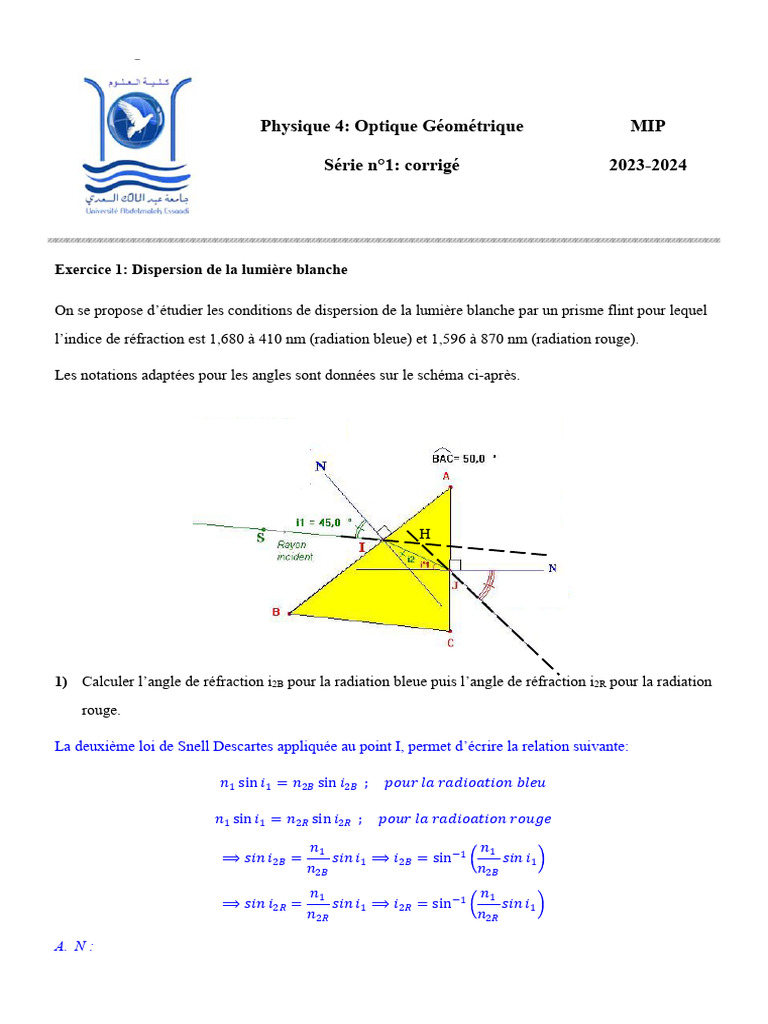 Dispersion et Réflexion en Optique | PDF | Réfraction | Indice de ...