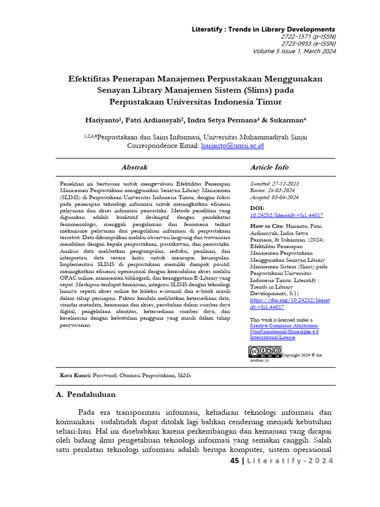 Efektifitas Penerapan Manajemen Perpustakaan Menggunakan Senayan ...