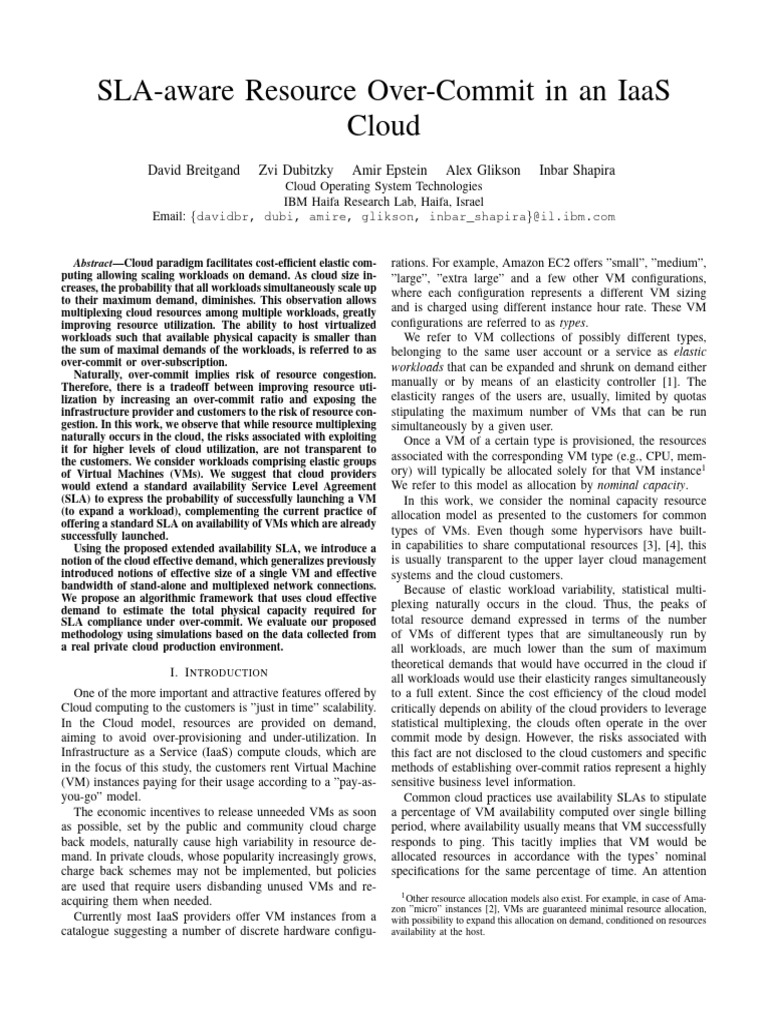 SLA Aware Resource Overcommit in A Cloud | PDF | Cloud Computing | Virtual Machine
