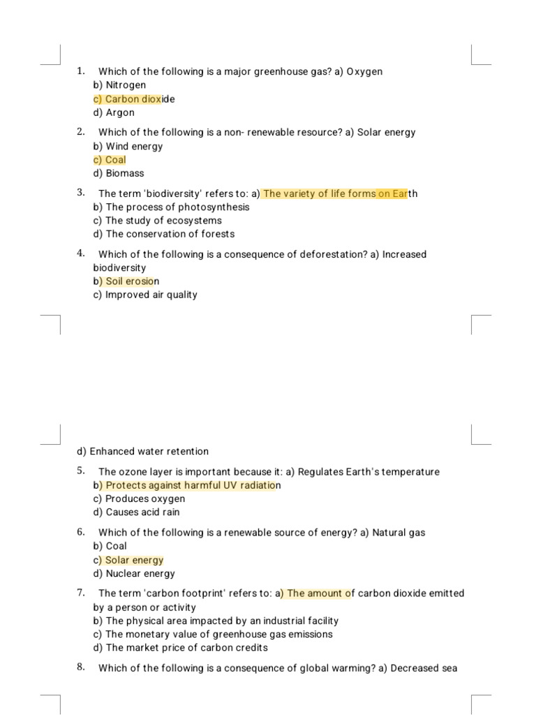 Environmental Science Quiz Questions | PDF | Infrastructure | Agriculture