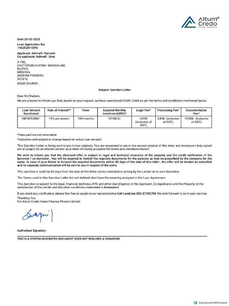 Sanction Letter Report | PDF