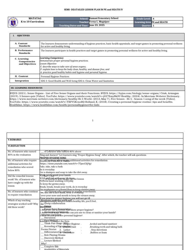 DLP Editabe Pe and Heath | PDF | Hygiene | Learning