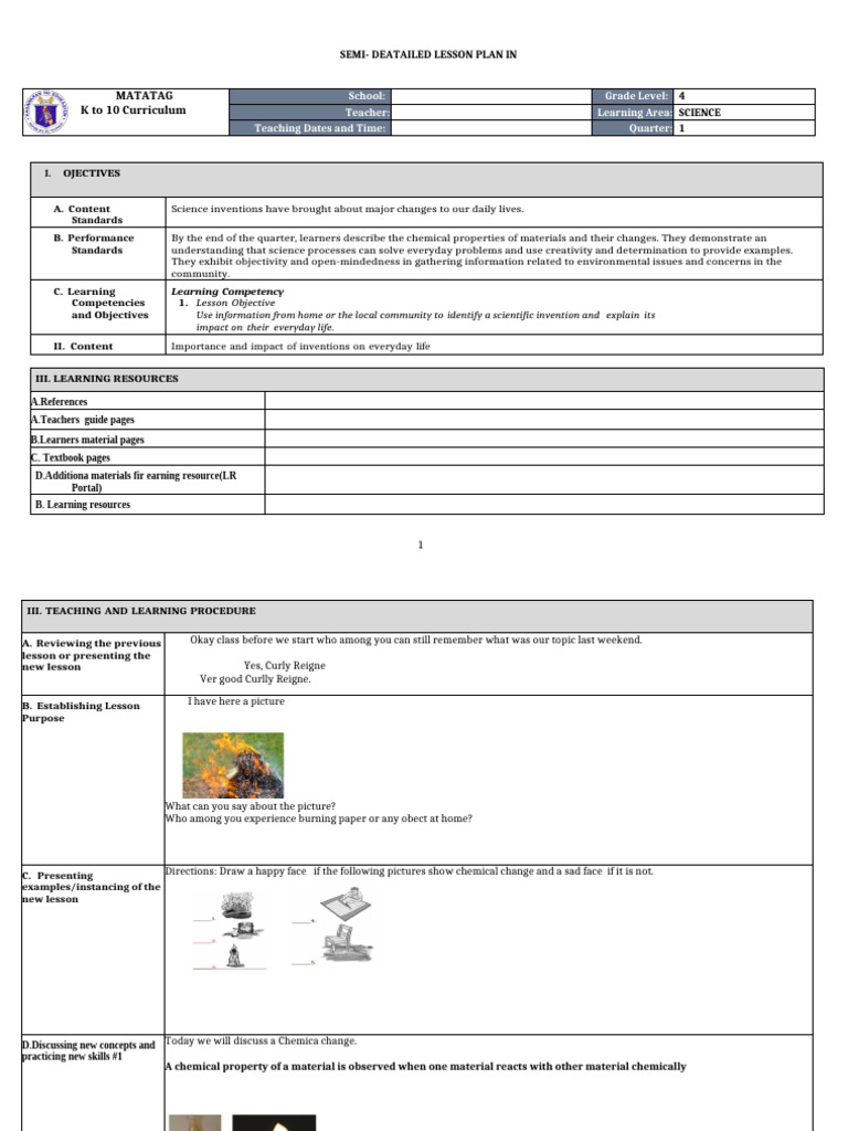 Grade 4 Science Lesson Plan Q1 2025-2026 | PDF | Learning | Science