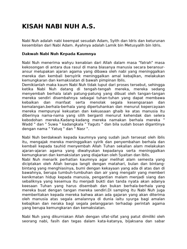 Kisah Dakwah Nabi Nuh A.S. | PDF