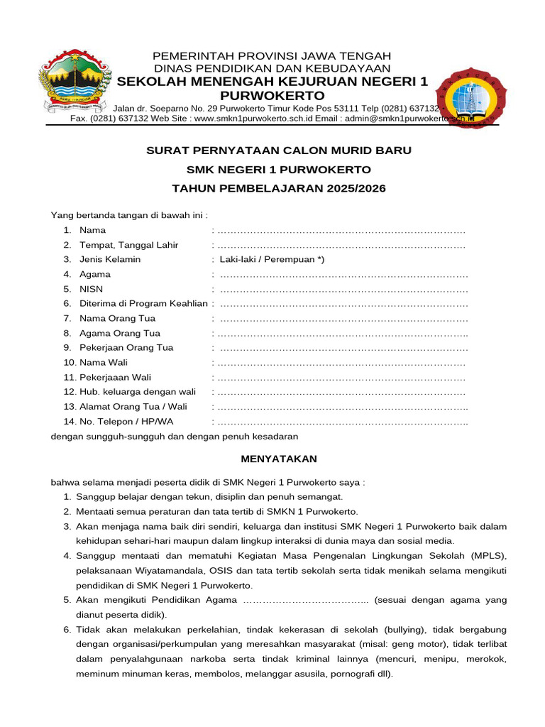 Master - Surat Taat Aturan Sekolah 2025 | PDF