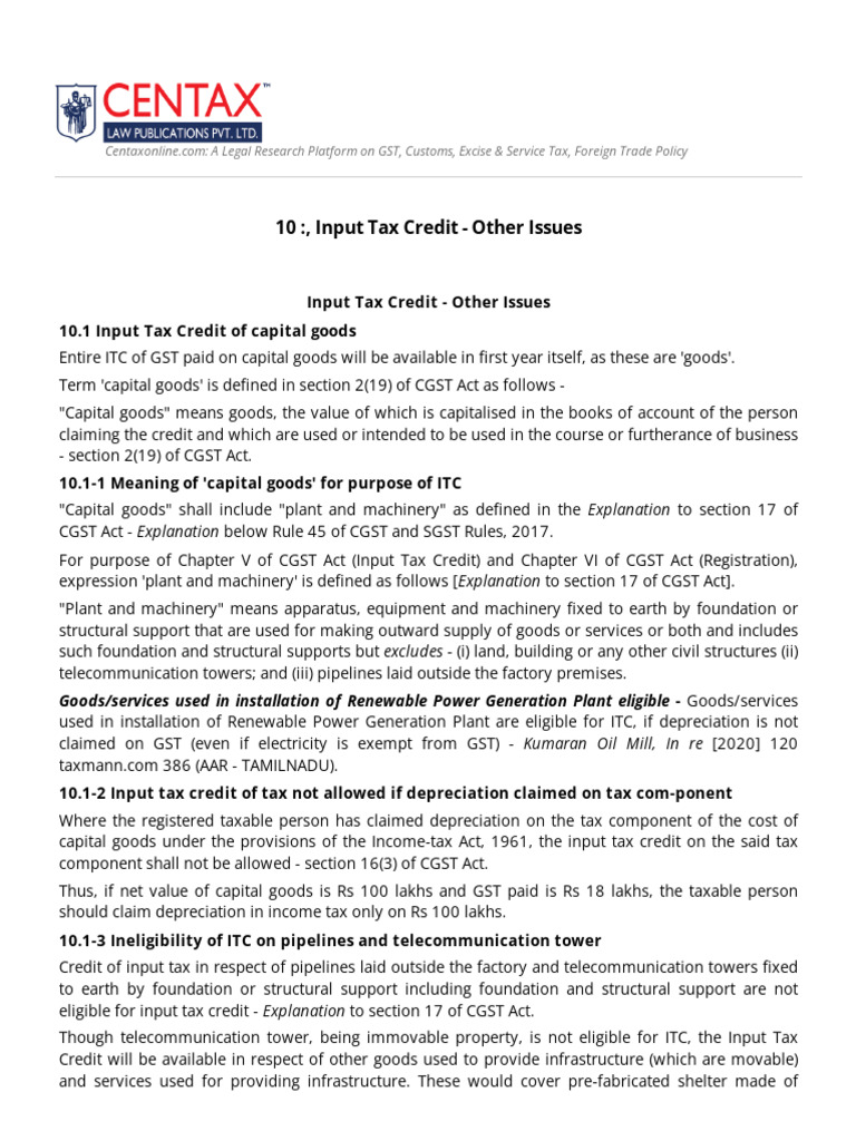 Input Tax Credit on Capital Goods Explained | PDF | Value Added Tax | Taxes