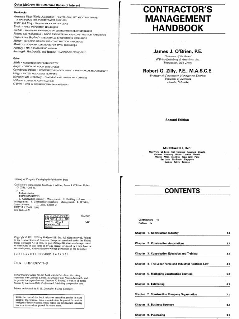 Contractor's Management Handbook (2-E), O'Brien (1991) | PDF