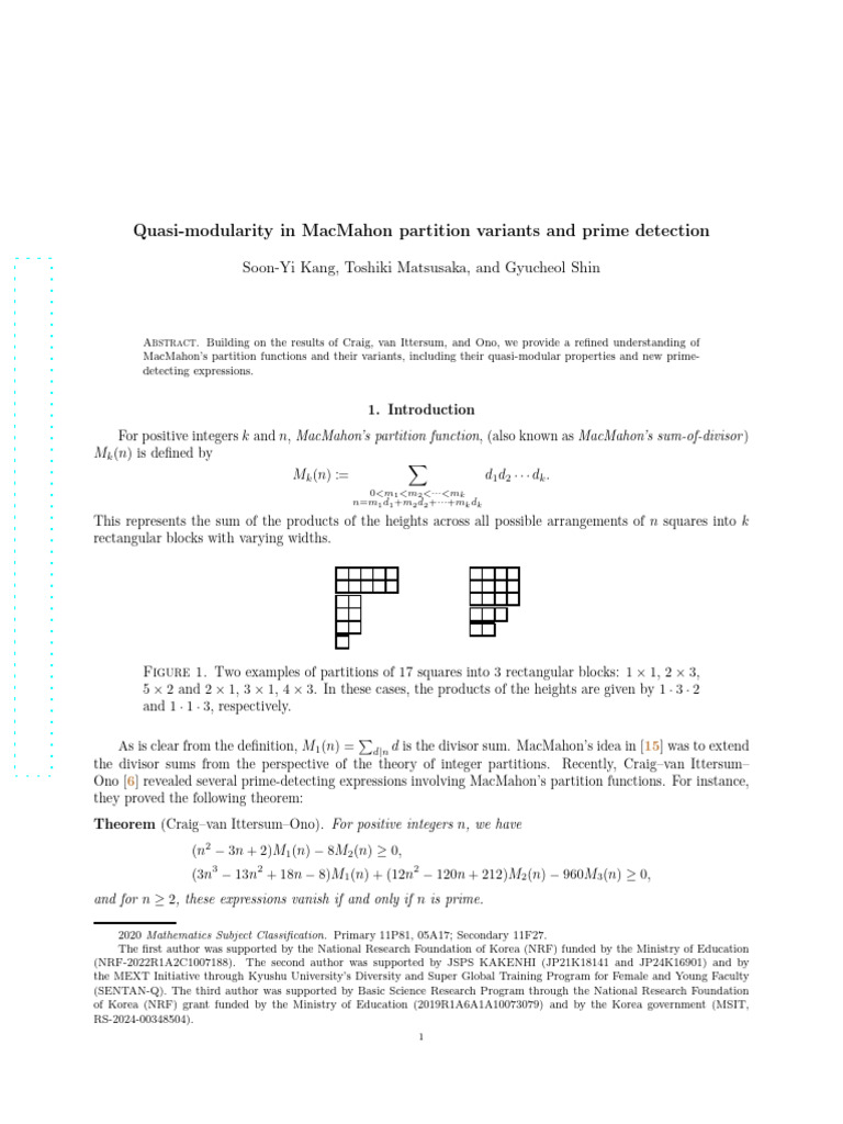 Quasi-Modularity in MacMahon Partition Variants and Prime Detection ...