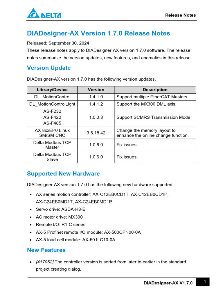 Delta Ia-Osw Diadesigner-Ax Revision History Eng v1.7.0 | PDF ...