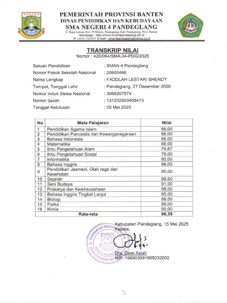Transkrip Nilai | PDF
